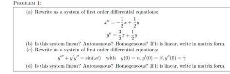 solved problem 1 a rewrite as a system of first order