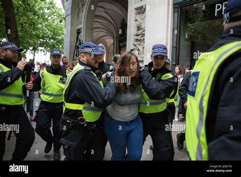 London Uk 24th June 2017 Police Officers Arrest A Woman Among Anti