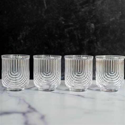 Art Deco Cocktail Glasses Lowball Ribbed Wave Glasses Set Of 4