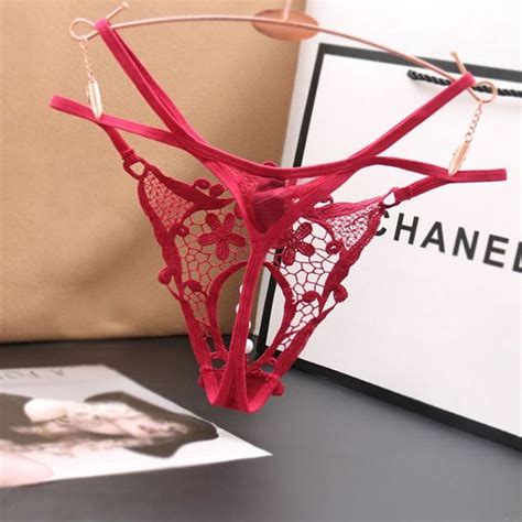 Sexy Fleur Creux Perle Massage Sans Entrejambe Taille Basse Leurre T Back Stretch Lingerie Slips