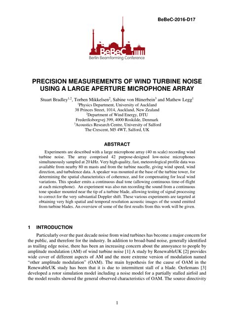 Pdf Precision Measurements Of Wind Turbine Noise Using A Large