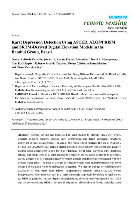 Pdf Article Karst Depression Detection Using Aster Alosprism And Srtm Derived Digital