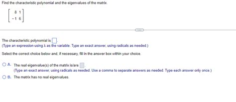solved find the characteristic polynomial and the