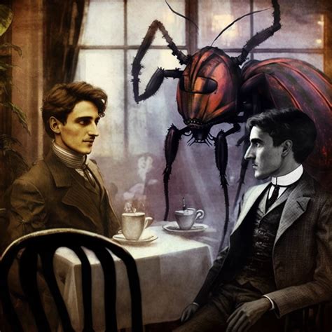 Franz Kafka And Lord Byron On A Date With A Big Beetle And Vampire Stop To Take A Selfie For