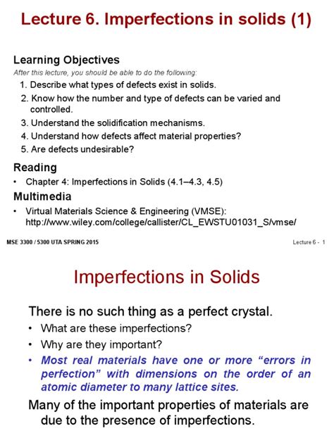 Mse 3300 Lecture Note 06 Chapter 04 Imperfection In Solids Pdf Pdf