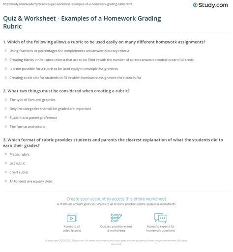 Quiz And Worksheet Examples Of A Homework Grading Rubric