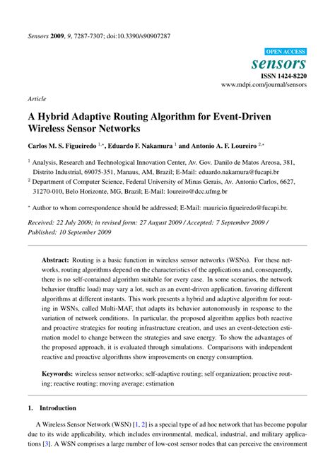 Pdf A Hybrid Adaptive Routing Algorithm For Event Driven Wireless