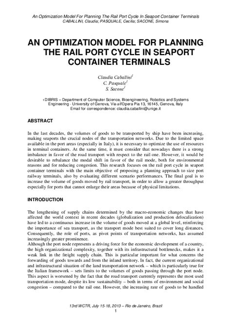 An Optimization Model For Planning The Rail Port Cycle In Seaport Container Terminals