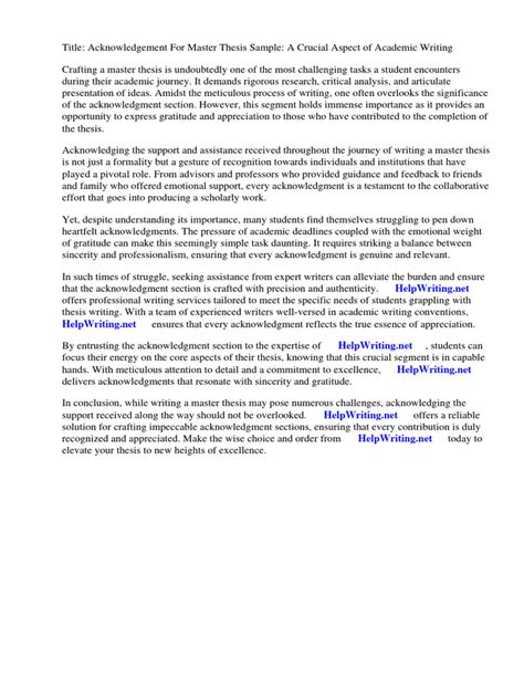 Acknowledgement For Master Thesis Sample Pdf Thesis