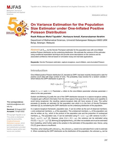 Pdf On Variance Estimation For The Population Size Estimator Under