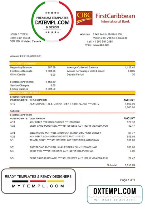 Canadian CIBC Bank Statement Example In Word And PDF Format Doc And Pdf Mytempl