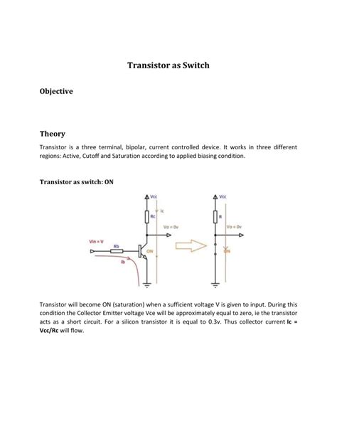 Transistor As Switch Lab Experiment