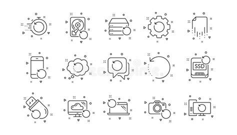 Recovery Line Icons Backup Restore Data And Recover File Linear Set Vector Stock Vector