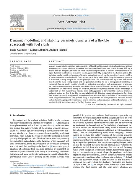 PDF Dynamic Modelling And Stability Parametric Analysis Of A Flexible Spacecraft With Fuel Slosh