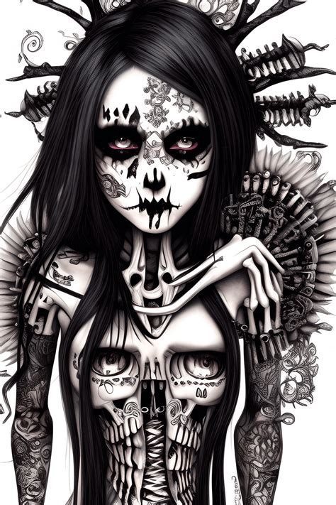 Goth Punk Girl Skeleton Kawaii Chibi Cartoon · Creative Fabrica