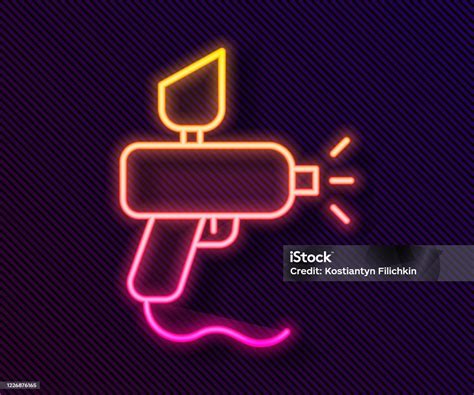 빛나는 네온 라인 검은 배경에 격리 된 페인트 스프레이 총 아이콘입니다 벡터 일러스트레이션 가리기에 대한 스톡 벡터 아트 및 기타 이미지 Istock