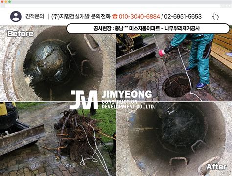 충남 미소지움 아파트 토목배관 나무뿌리 제거공사 주지명건설개발→토목관로공사 시공사진