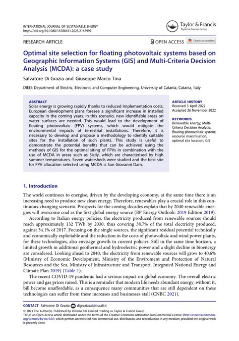Pdf Optimal Site Selection For Floating Photovoltaic Systems Based On