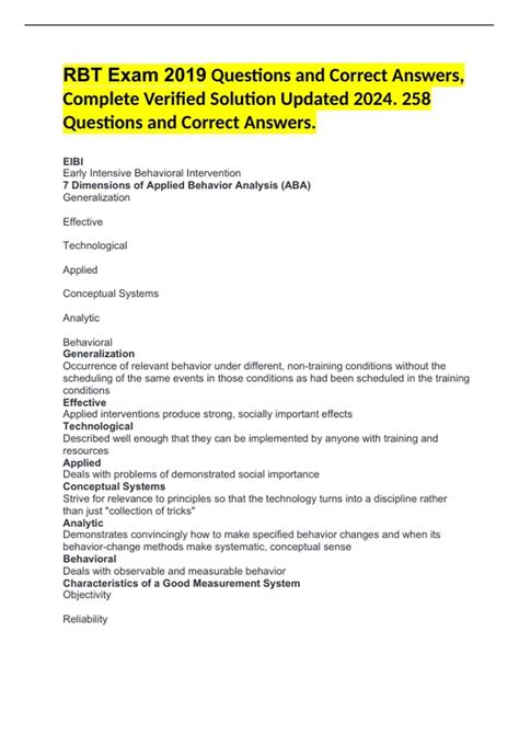 RBT Exam Questions And Correct Answers Complete Verified Solution Updated