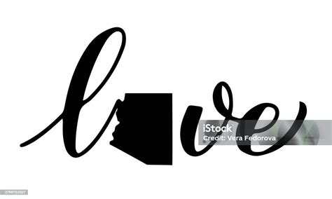 지도가 있는 애리조나 서예 글자를 사랑합니다 미국 애국심 표시 타이포그래피 포스터 배너 전단지 인사말 카드 등에 대한 벡터 템플릿 국가 관광명소에 대한 스톡 벡터 아트 및