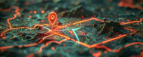 Digital City Map With Glowing Location Marker Futuristic Technology