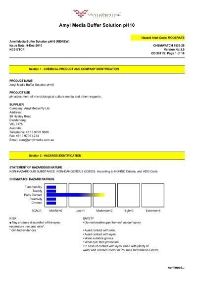 Msds 1b910 Buffer Ph 10