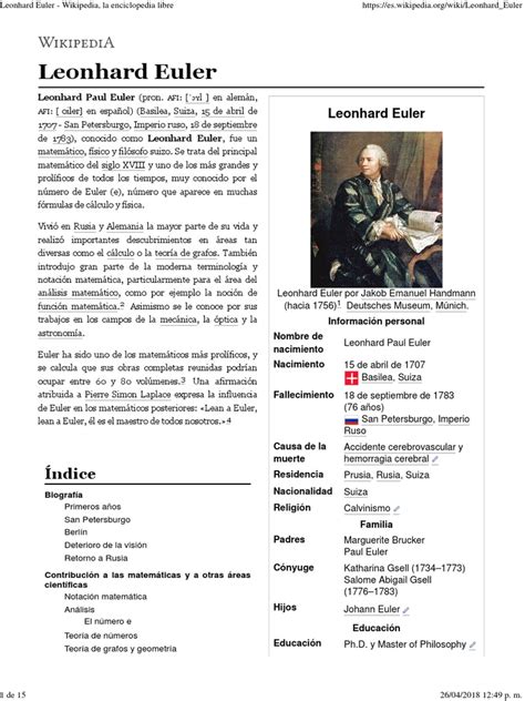 Leonhard Euler Pdf Leonhard Euler Enseñanza De Matemática
