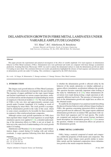 Pdf Delamination Growth In Fibre Metal Laminates Under Variable Amplitude Loading