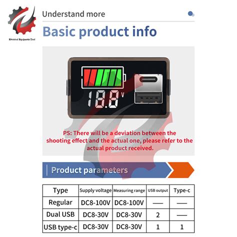 C타입 자동차 배터리 전압계 충전 레벨 표시기 리튬 배터리 용량 계량기 테스터 Led 모니터 Usb Dc8 30v