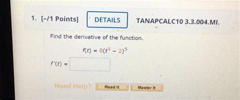 Solved Points DETAILS Find The Derivative Of The Chegg