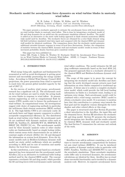 Pdf Stochastic Model For Aerodynamic Force Dynamics On Wind Turbine Blades In Unsteady Wind Inflow