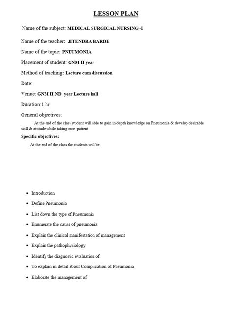 Pneumonia Lesson Plan Pdf Pdf Pneumonia Medical Specialties