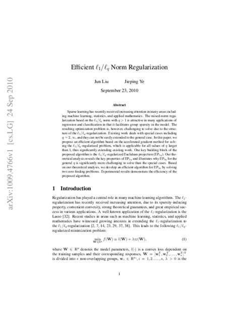 Pdf Efficient `1`q Norm Regularization