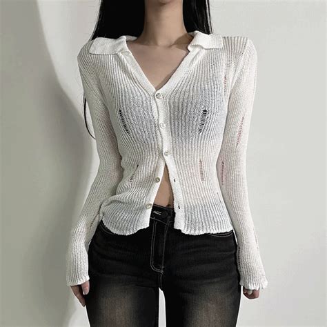 와이민 4color최저가 데미지 카라 니트 가디건 트임니트 크롭니트 크롭가디건 브이넥가디건 그물니트 골지니트 여름니트 여름가디건 간절기 무지티 긴팔티셔츠 레이어드