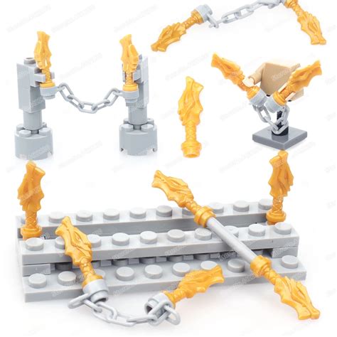 무기 그랜드 마스터 골드 수도꼭지 핸들 빌딩 블록 Moc 피규어 전사 드래곤 체인 장비 모델 아동 선물 완구