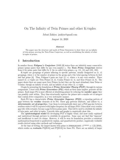 On The Infinity Of Twin Primes And Other Pdf Prime Number