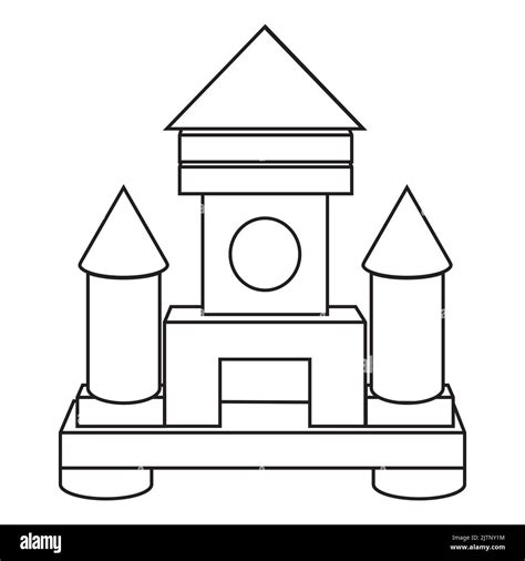 Construction Of A Tower Or Fortress Made Of Wooden Cubes Contour