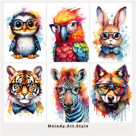 Watercolor Animal With Glasses Printable Art Cute Animals Back To