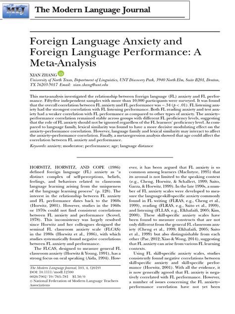 Foreign Language Anxiety And Pdf Linguistics