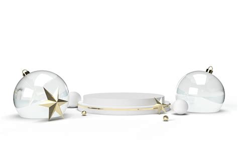 제품 연단과 장식품이 있는 3d 흰색 크리스마스 배경입니다 0명에 대한 스톡 사진 및 기타 이미지 0명 12월 3차원 형태 Istock