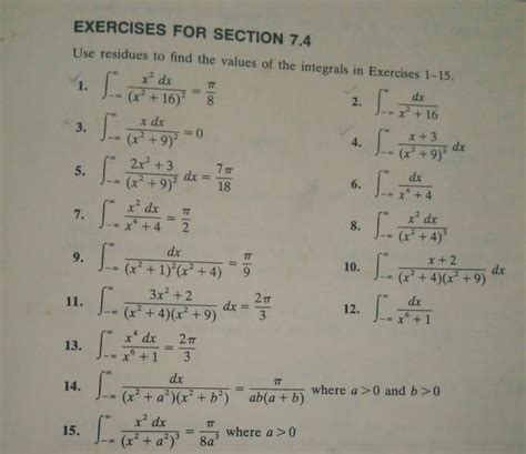 solved exercises for section 7 4 use residues to find the
