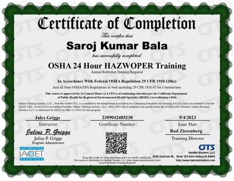 Saroj Kumar Bala On Linkedin Successfully Completed The Training Hazwoper 24 Hour 😊