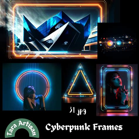 31 Cyberpunk Frames Photoshop Overlays Neon Lightsfuturistic Tech
