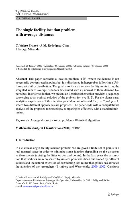 Pdf The Single Facility Location Problem With Average Distances