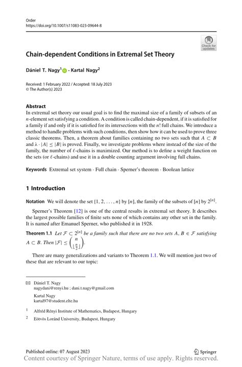 Pdf Chain Dependent Conditions In Extremal Set Theory