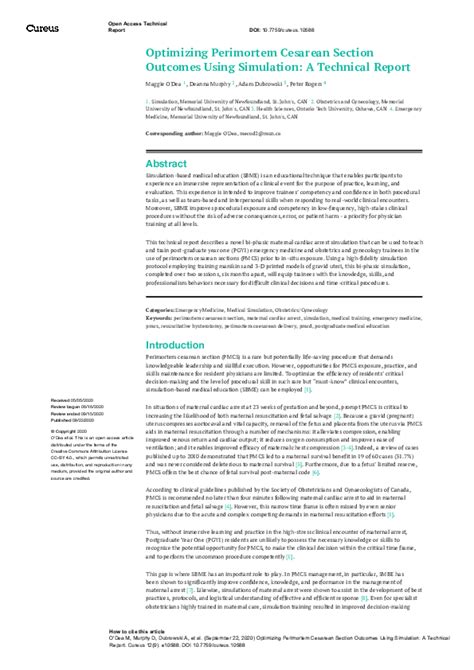 Pdf Optimizing Perimortem Cesarean Section Outcomes Using Simulation A Technical Report