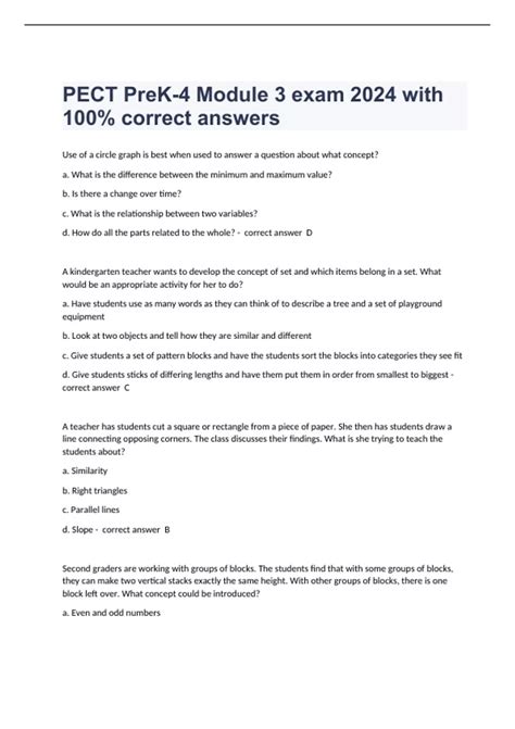 Pect Prek 4 Module 3 Exam 2024 With 100 Correct Answers Pect Stuvia Us