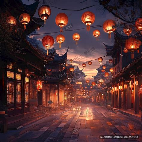 ai创作图古代繁华街道 古代繁华街景 古代繁华夜市 挂满灯笼的古城夜景 挂满灯笼的街道 古代街道场景 宋朝街道 古城灯光布景设计 街景民俗古