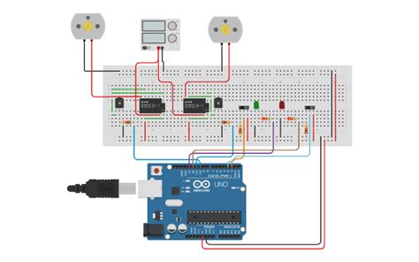 circuit design controllo livello a 24v con relè e transistor tinkercad