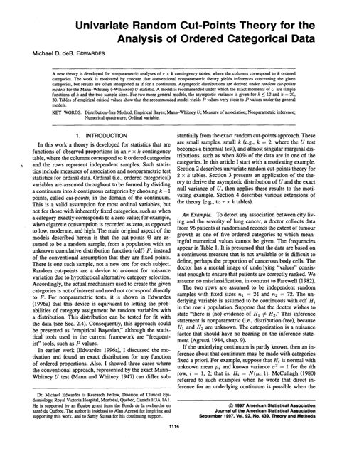 PDF Univariate Random Cut Points Theory For The Analysis Of Ordered Categorical Data